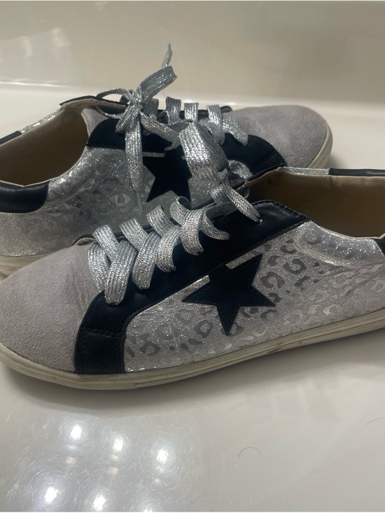 Shoes | Silver Leopard Print Star Sneakers With Black Trim | Poshmark